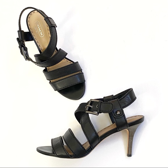 Coach | Shoes | Coach Black Criss Cross Strap Open Toe Kitten Heel ...